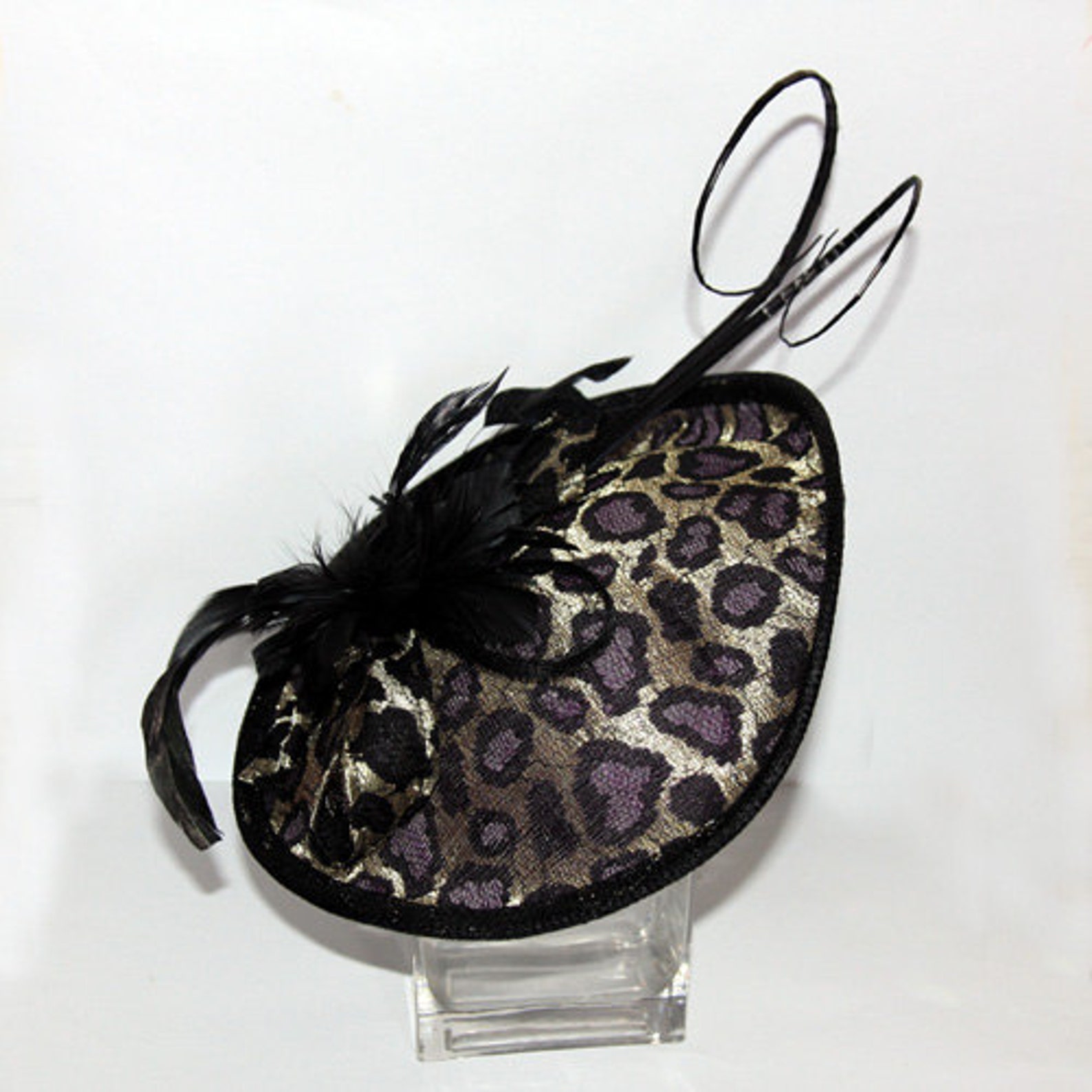 Purple/black/gold Sinamay Leopard Print Headband Fascinator, Accented ...