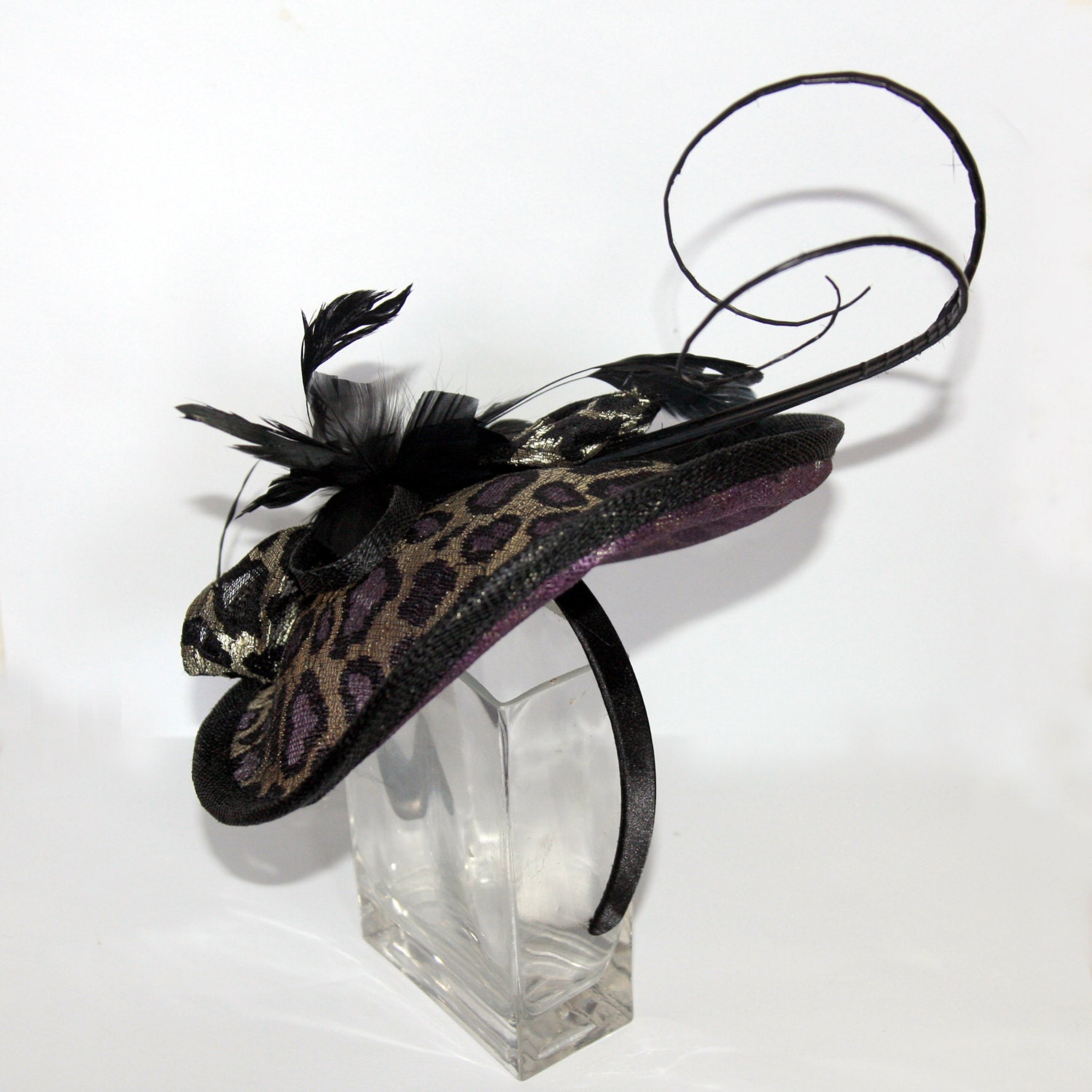 Purple/black/gold Sinamay Leopard Print Headband Fascinator, Accented ...