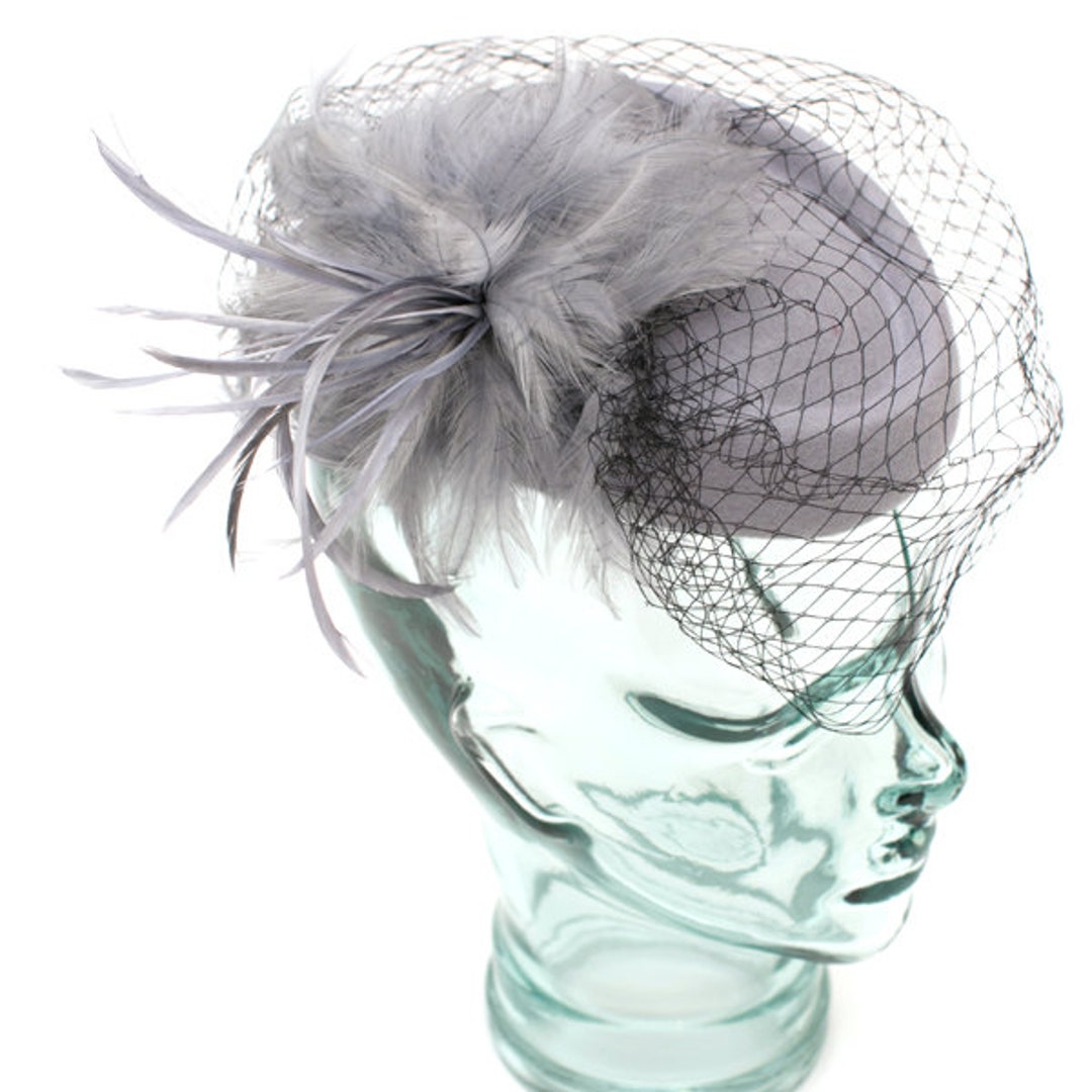 Gray Vintage Style Wool Hat Accented With Feather and Veil - Etsy