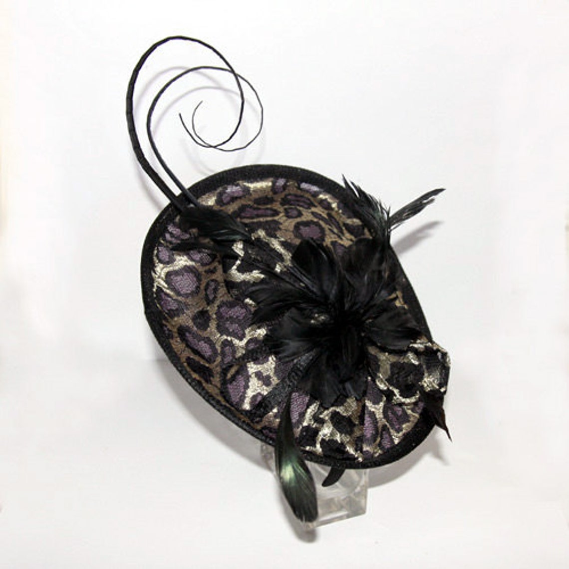 Purple/black/gold Sinamay Leopard Print Headband Fascinator, Accented ...