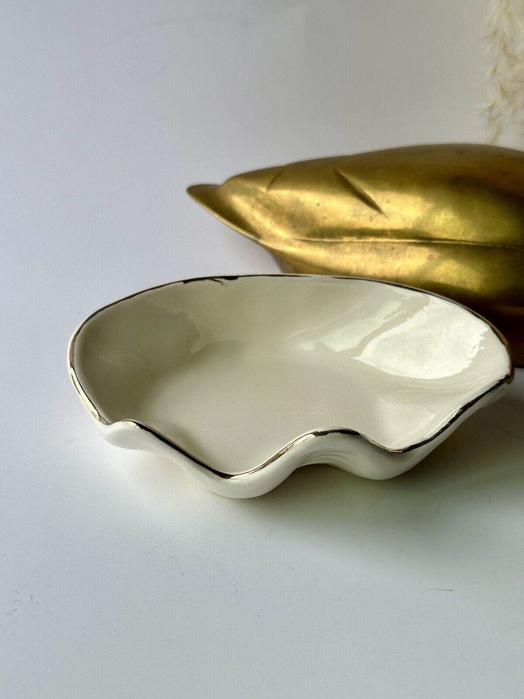 Vintage Ceramic Clam Shell Dish With Gold Trim - Etsy