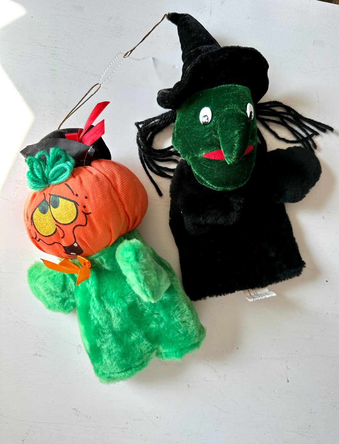 Vintage Halloween Plush Hand Puppets Witch and Pumpkin Set of 2 - Etsy