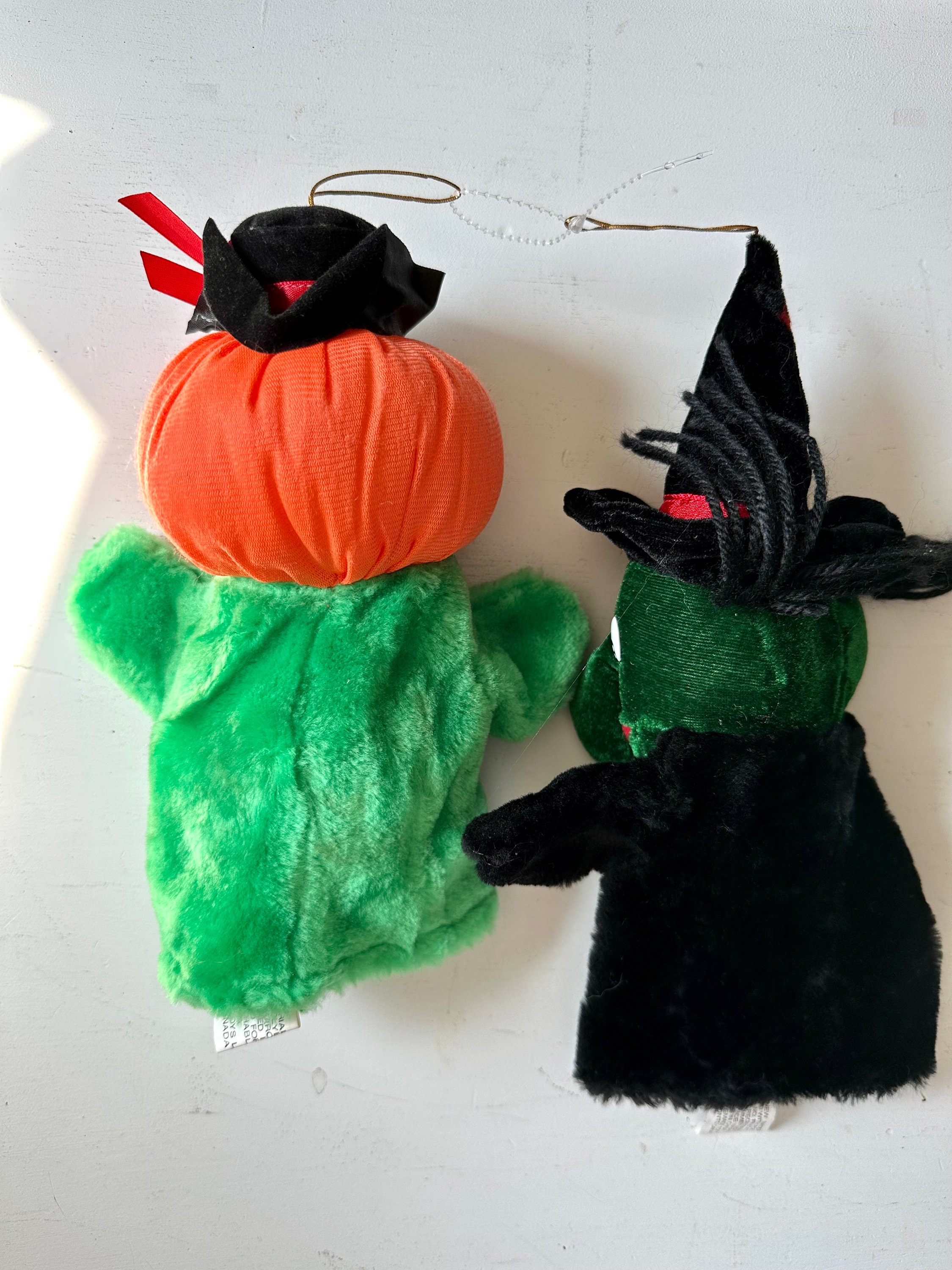 Vintage Halloween Plush Hand Puppets Witch and Pumpkin Set of 2 - Etsy