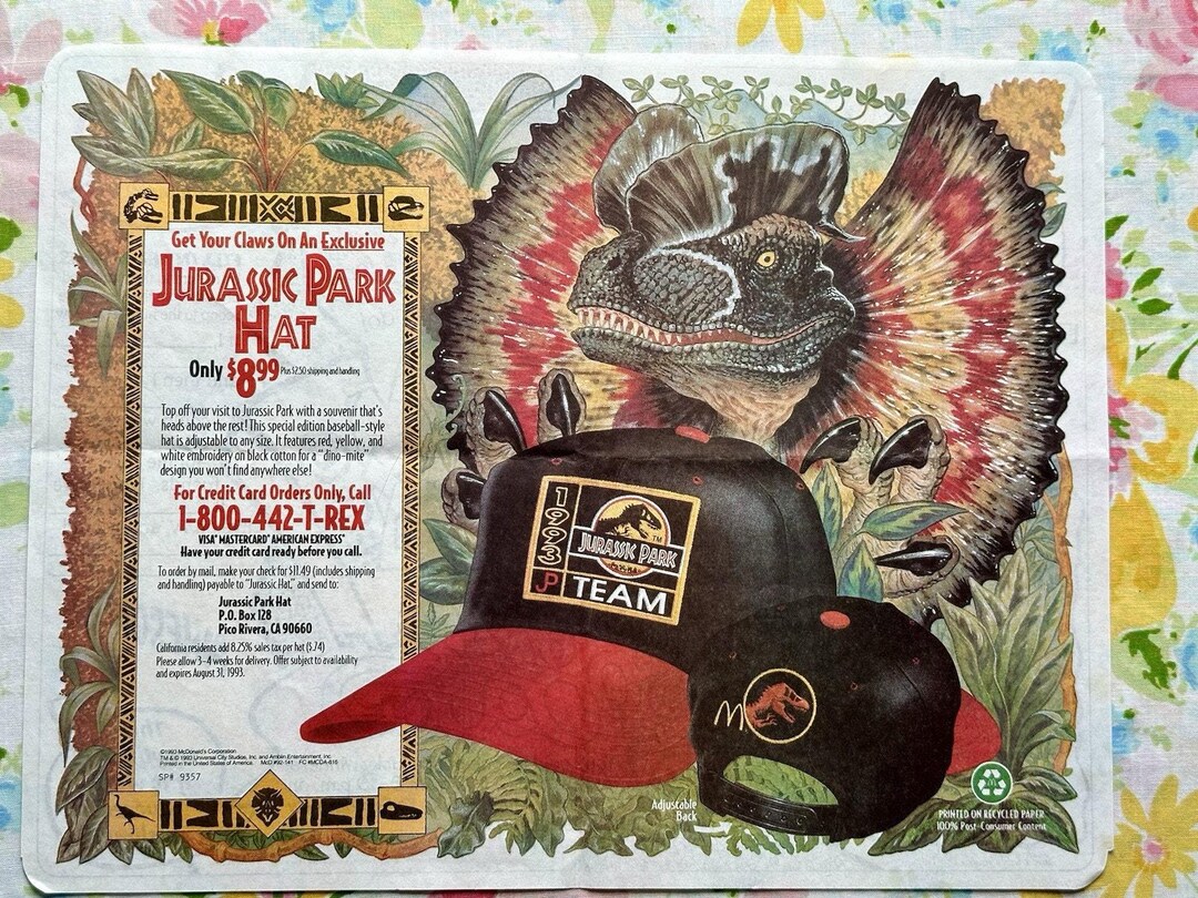 Vintage Mcdonalds Jurassic Park Paper Tray Liner 1993 - Etsy