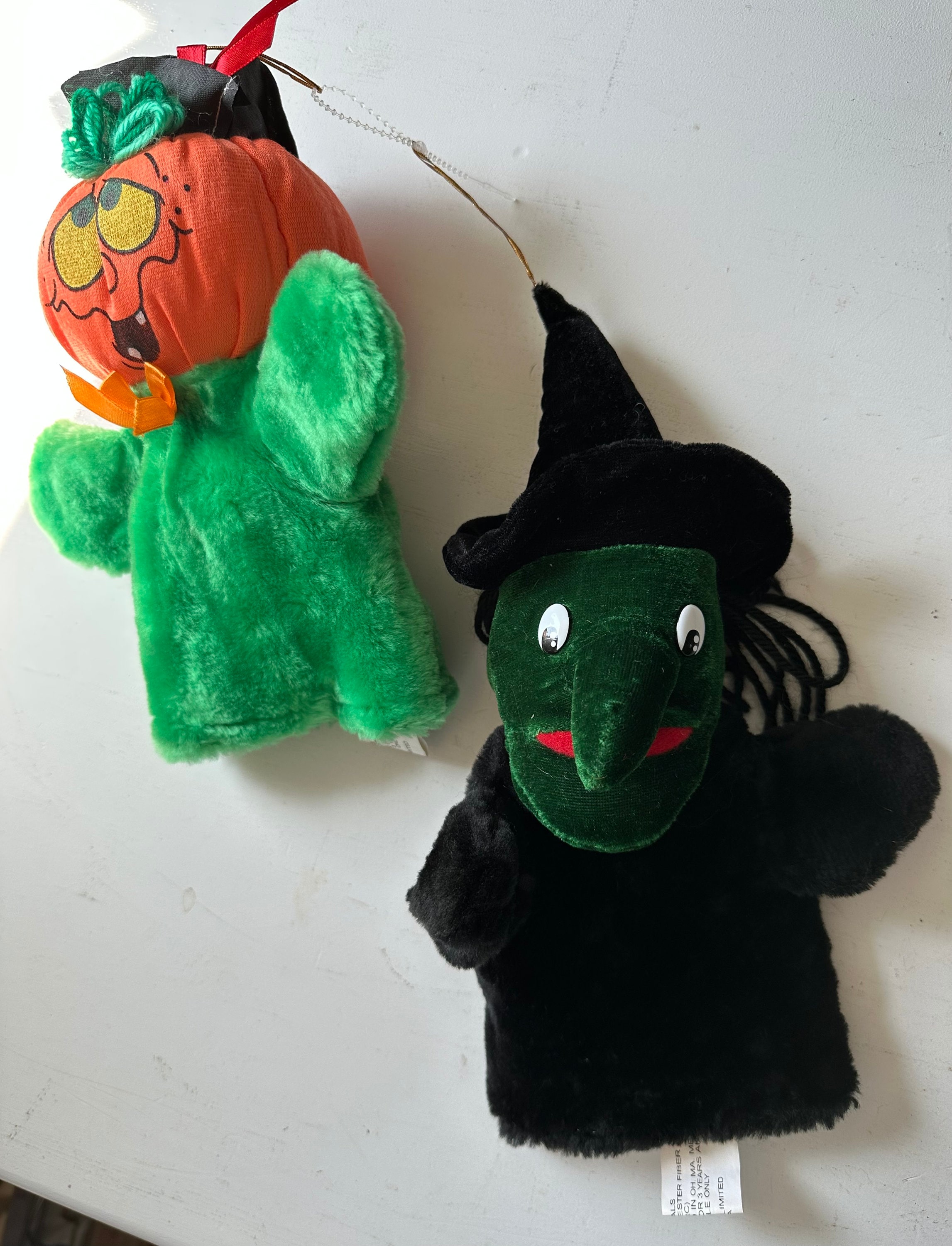 Vintage Halloween Plush Hand Puppets Witch and Pumpkin Set of - Etsy