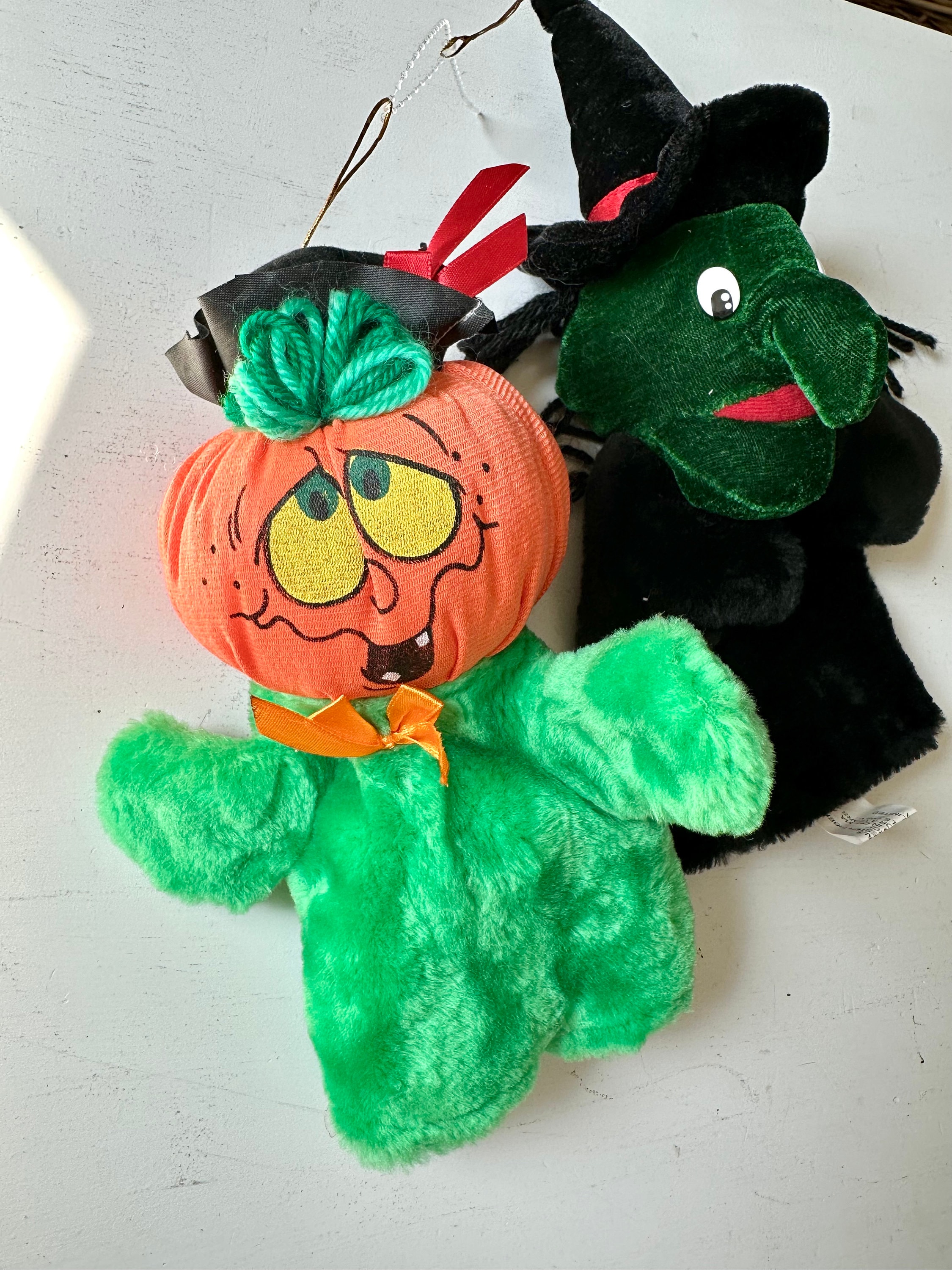 Vintage Halloween Plush Hand Puppets Witch and Pumpkin Set of 2 - Etsy