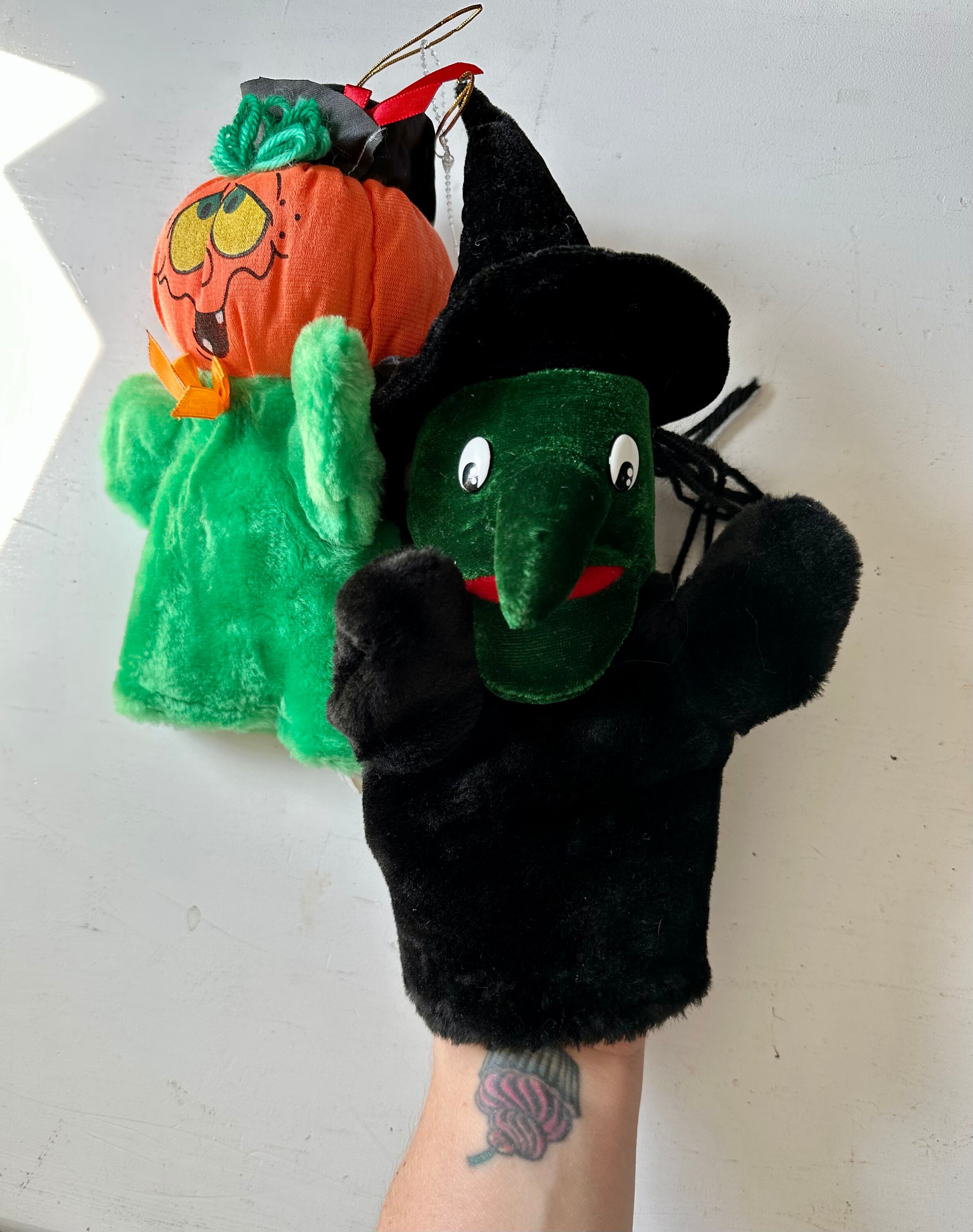 Vintage Halloween Plush Hand Puppets Witch and Pumpkin Set of 2 - Etsy