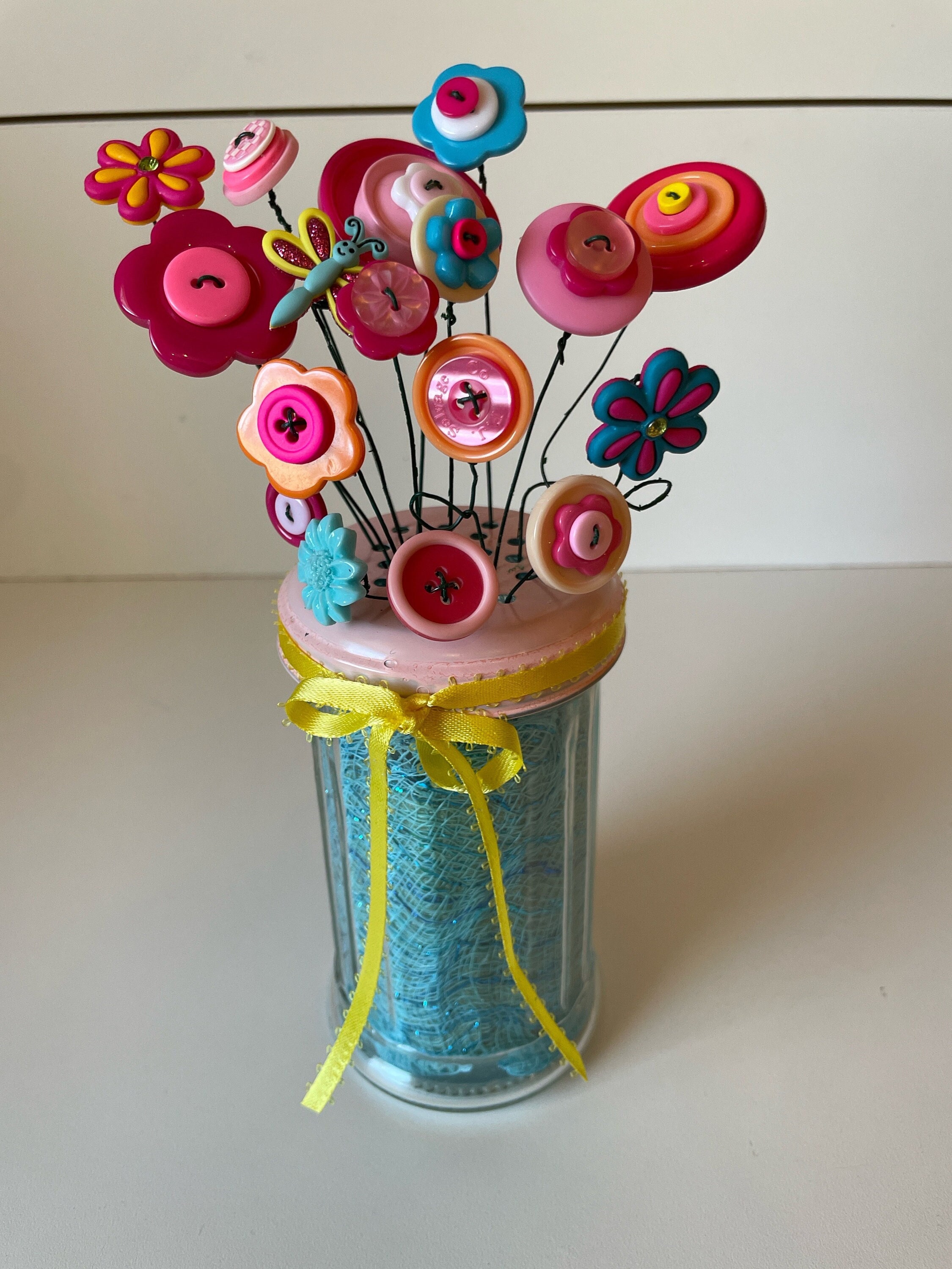 Button Flower Bouquet-rainbow, Pink, more - Etsy