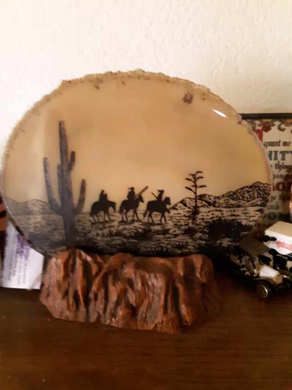 Painted Slab Rock With Nature Scene With Stand for Light in - Etsy