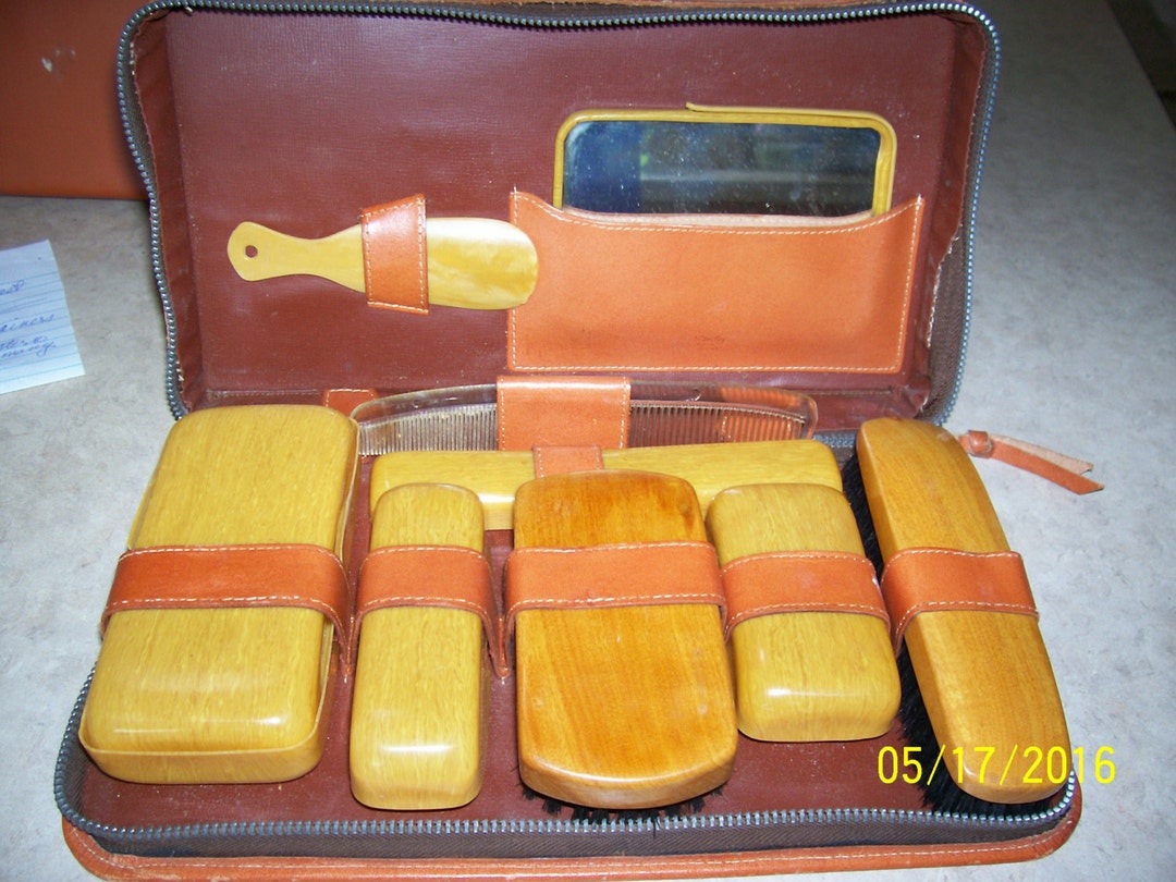 Man's Travel Set With Containers and Brushes, Leather - Etsy