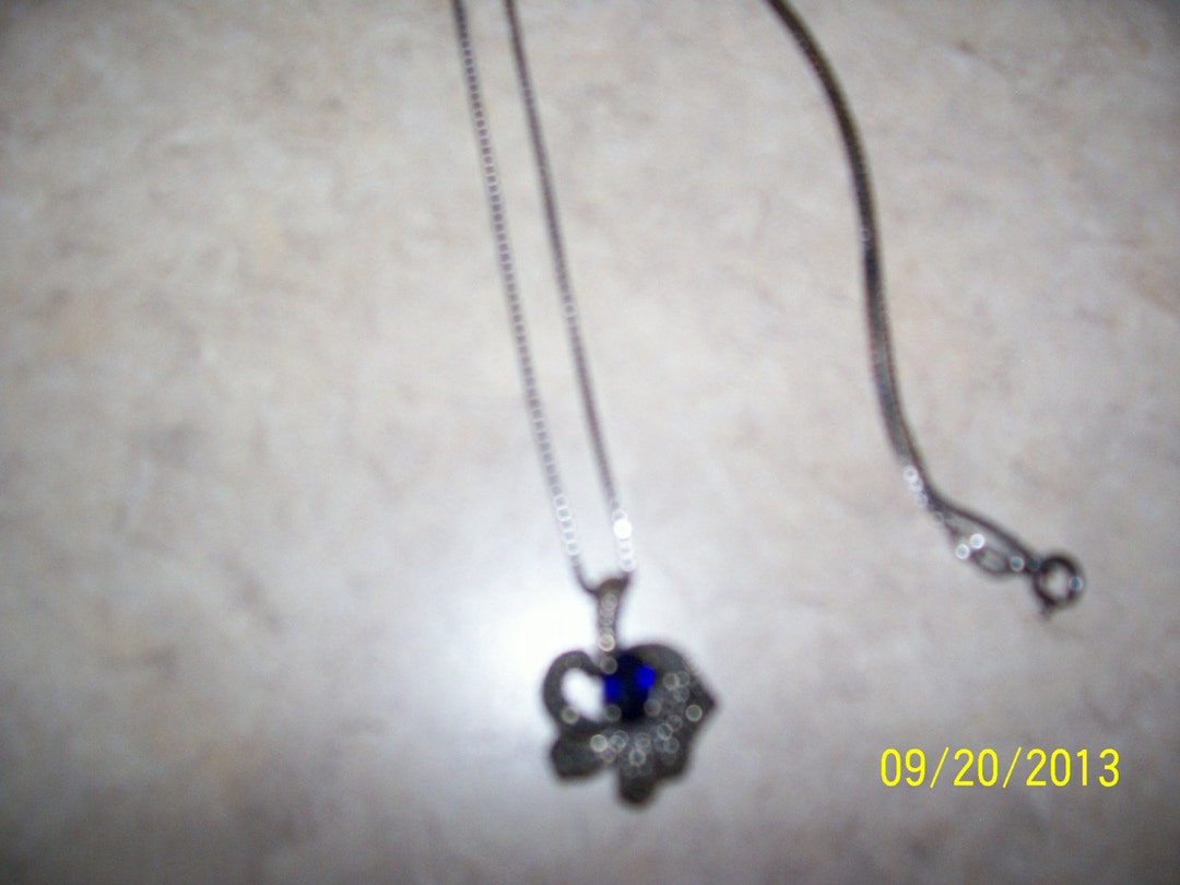 Marquisite Pendant/ Sapphire Stone and Chain - Etsy