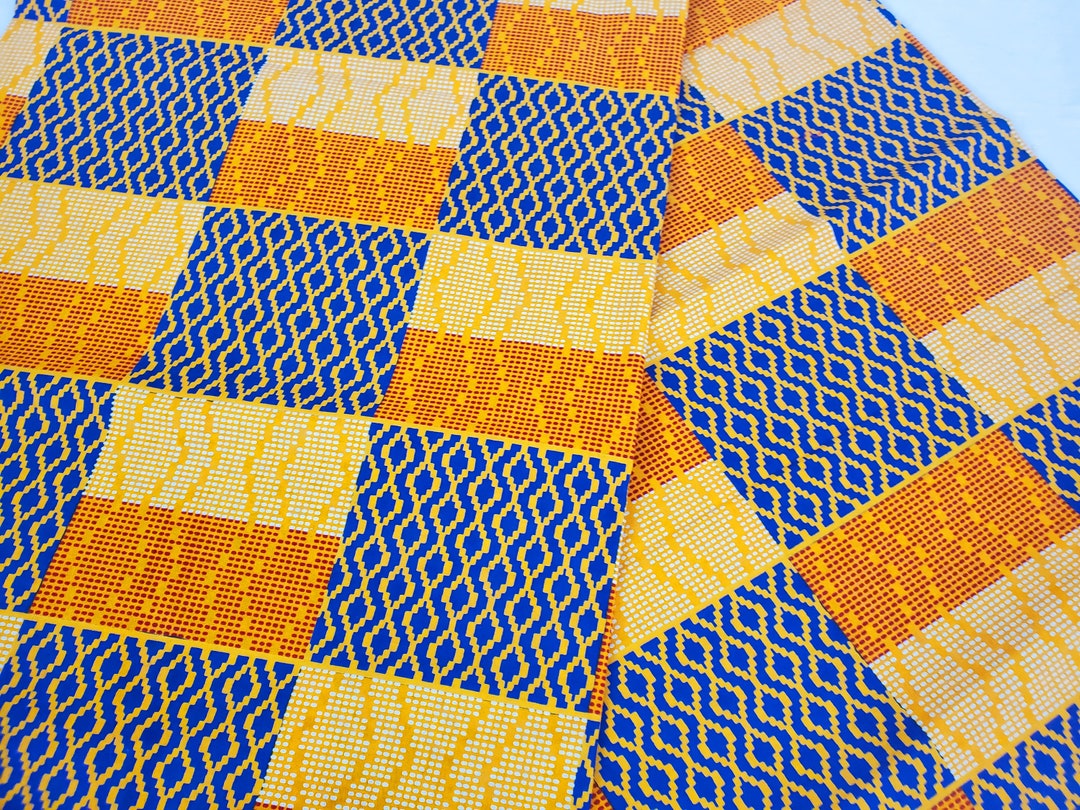 Mustard Yellow and Blue African Fabric Ankara Cotton Kente Print- by ...