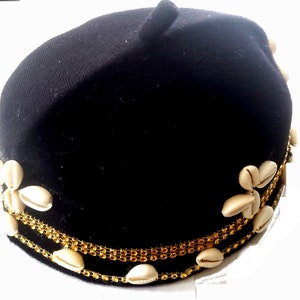 Traditional Red Kufi Wool Hat With Cowries. Larry Gaga Style Cap. Igbo ...