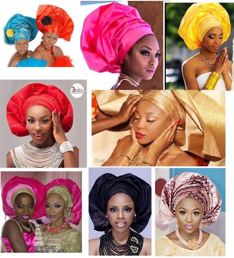 Embroidered Dark Royal Blue African Fabric Regular Size Gele Head Gear ...