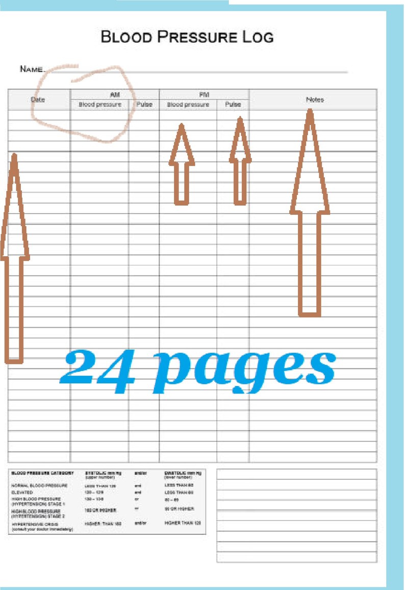 Printable PDF BP Log. Medical Tracker. Blood Pressure Tracker - Etsy