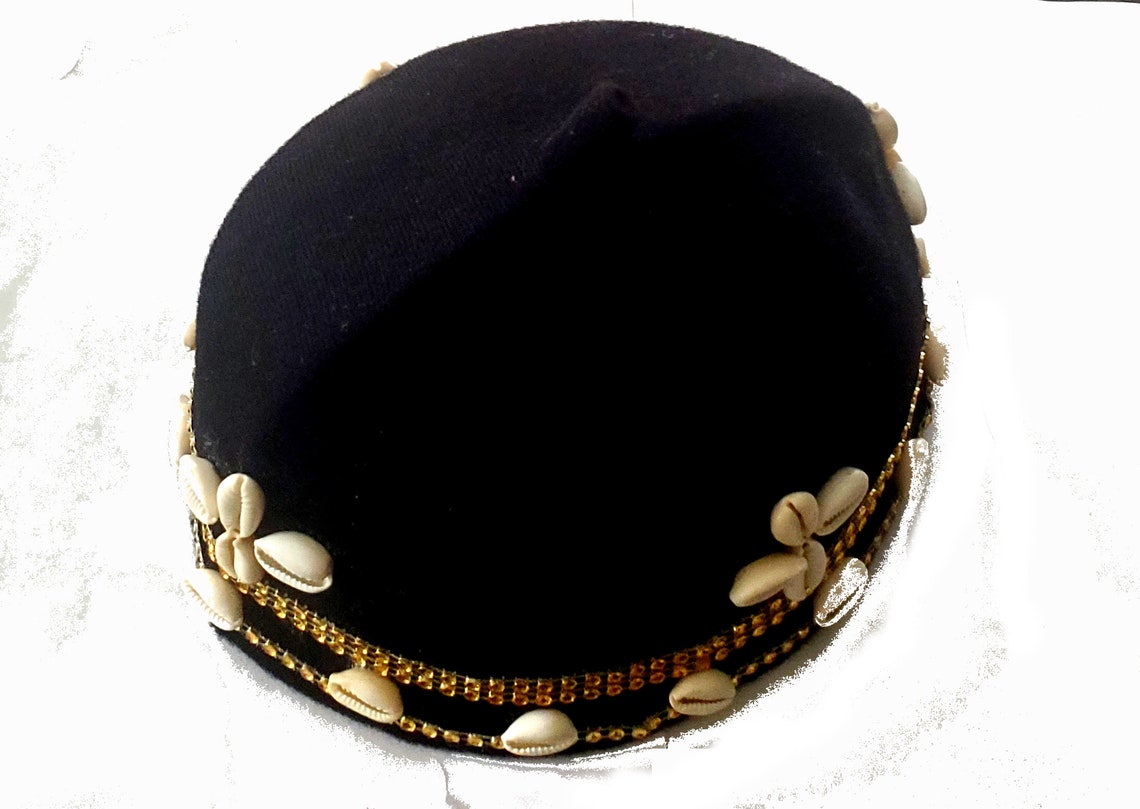 Traditional Red Kufi Wool Hat With Cowries. Larry Gaga Style Cap. Igbo ...