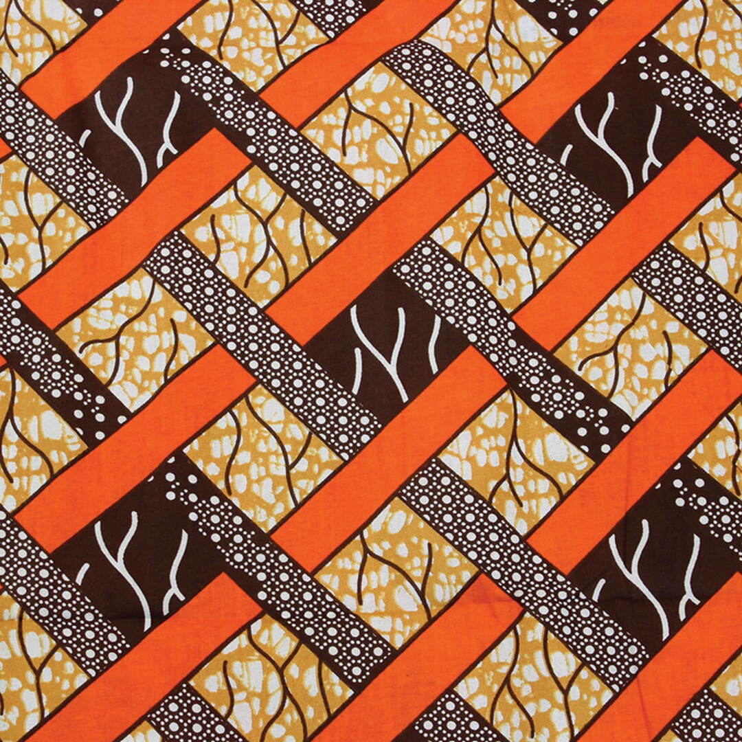 Coral Orange and Beige African Fabric Ankara Cotton Print by the Yard ...