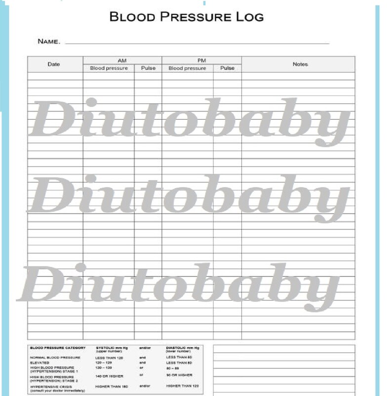 Printable PDF BP Log. Medical Tracker. Blood Pressure Tracker - Etsy