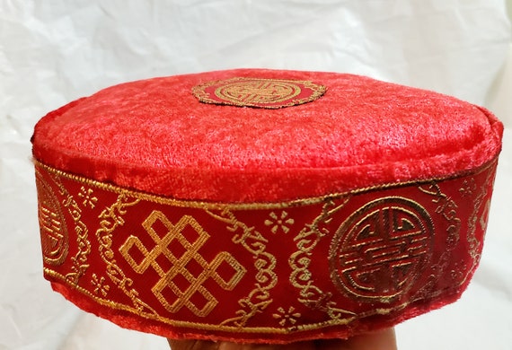 Woven Embroidered Traditional Red Kufi Velvet Hat Cap. Wedding | Etsy