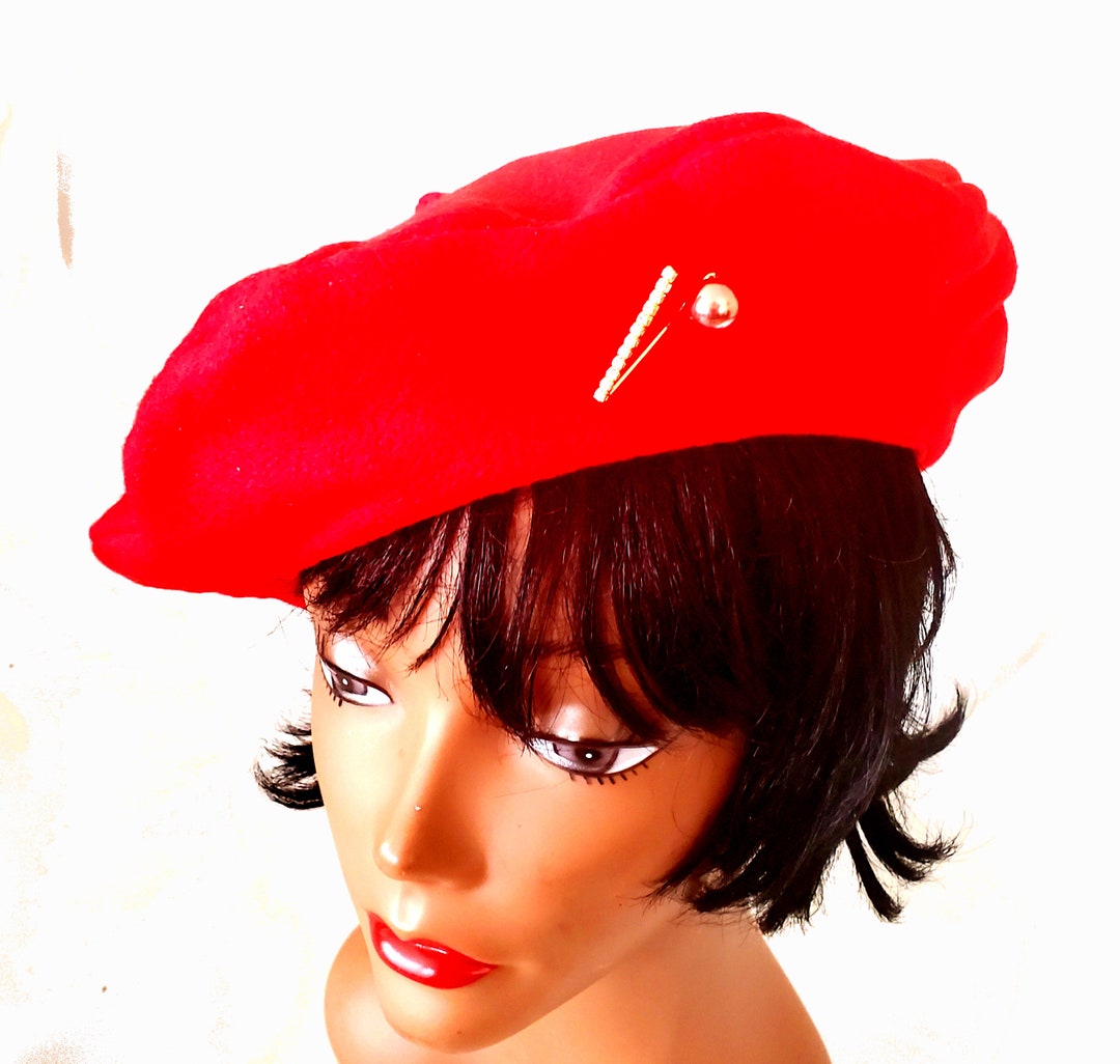 Large Red Unisex French Fleece Beret Hat Plain Solid Red Color - Etsy