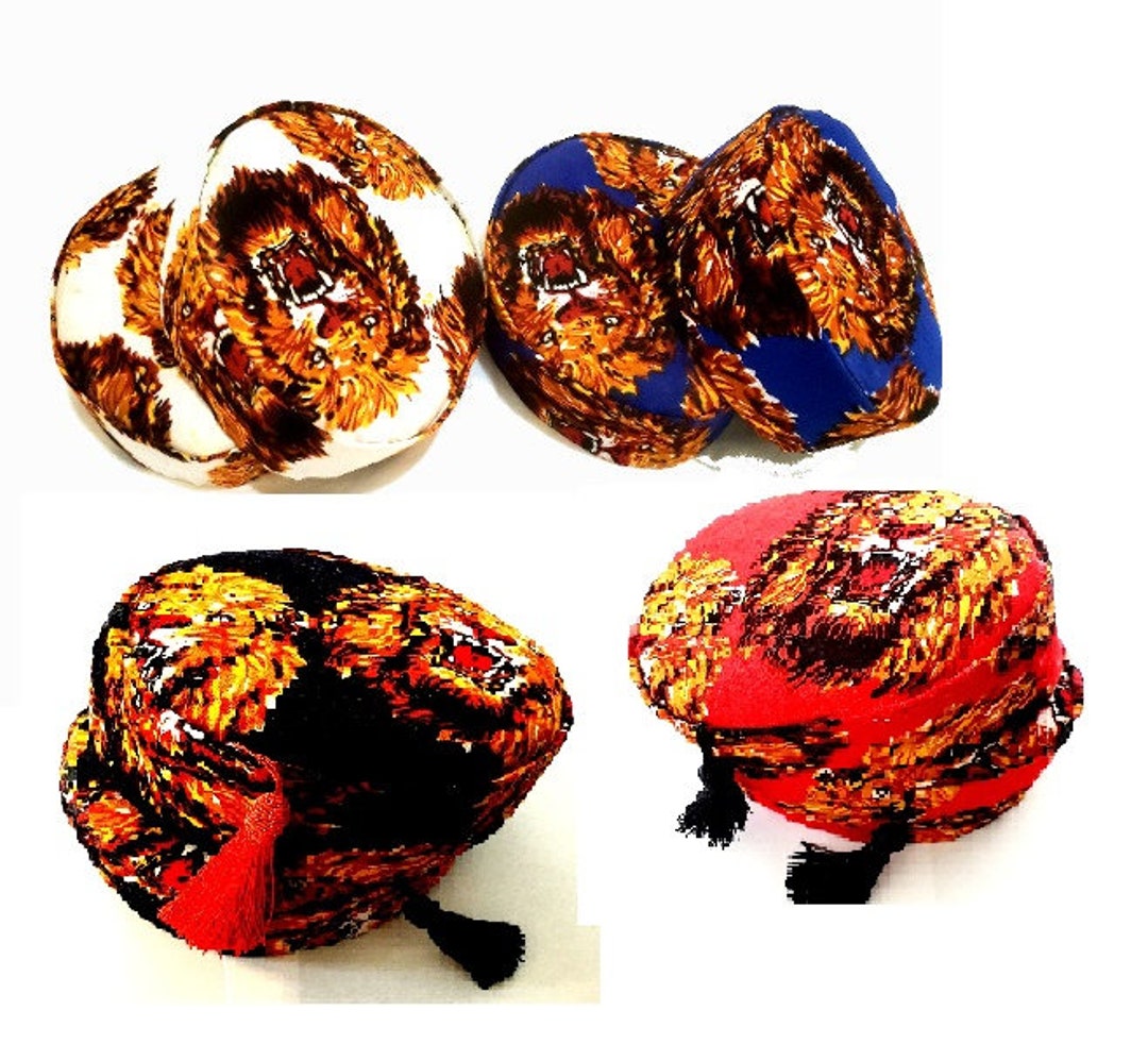 Traditional Igbo Isiagu Lion Head Kufi Hat. Igbo Red Cap With Tassel ...