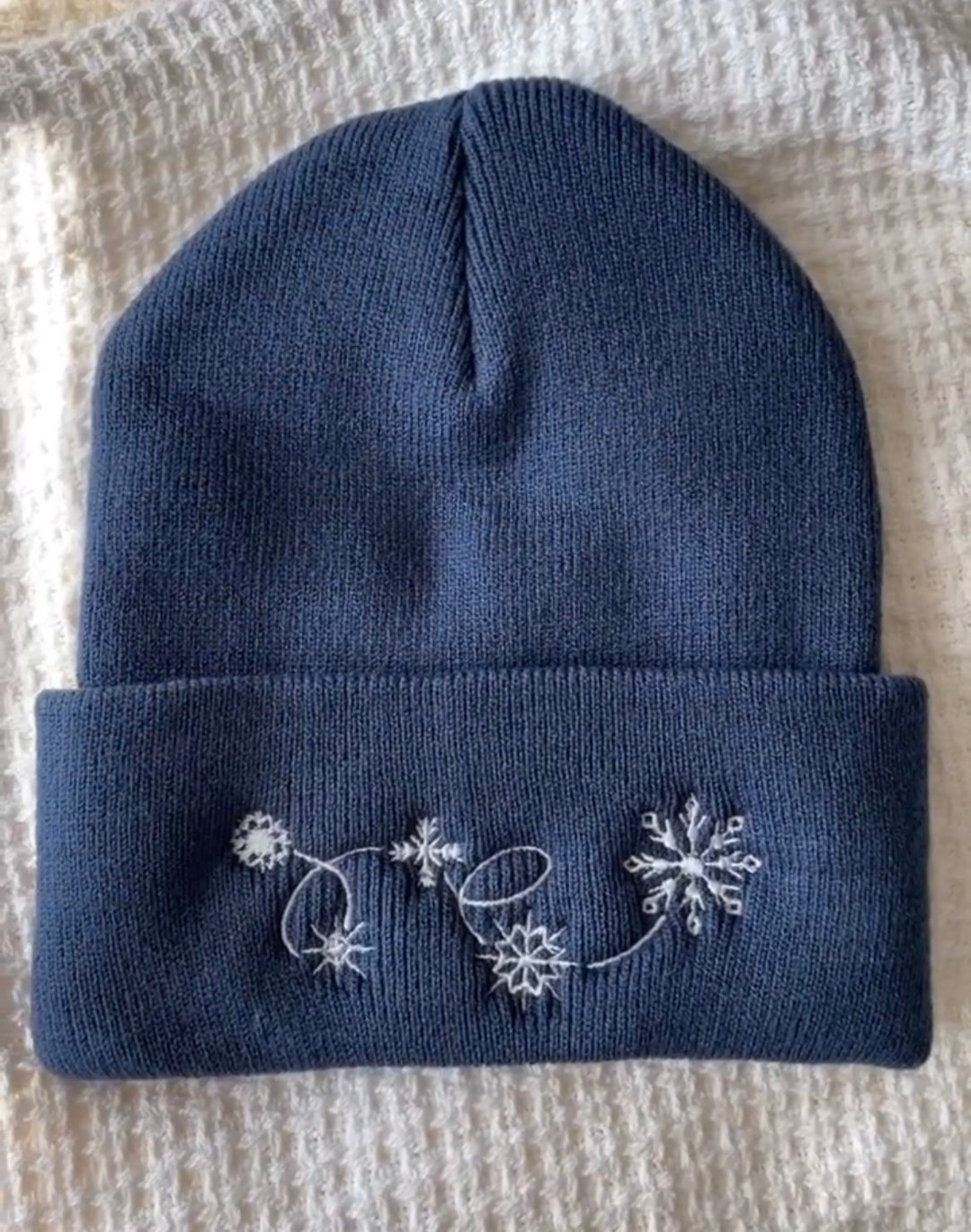 Embroidered Winter Snowflake Blue Beanie Gift for Women - Etsy