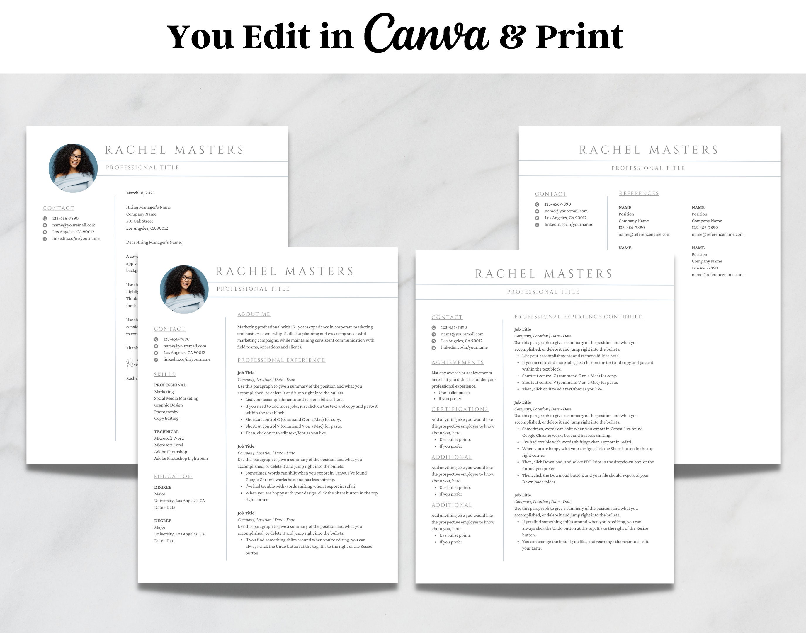 Professional Resume Template and Cover Letter - Etsy