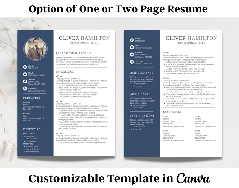 Marketing Resume Template With Photo, Modern and Minimalist Design ...