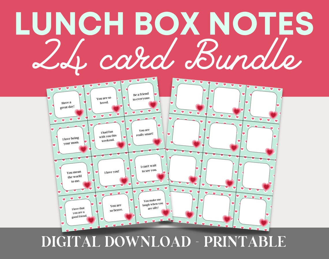 Lunch Box Notes for Kids Hearts | Printable Notes for Girls | Digital ...