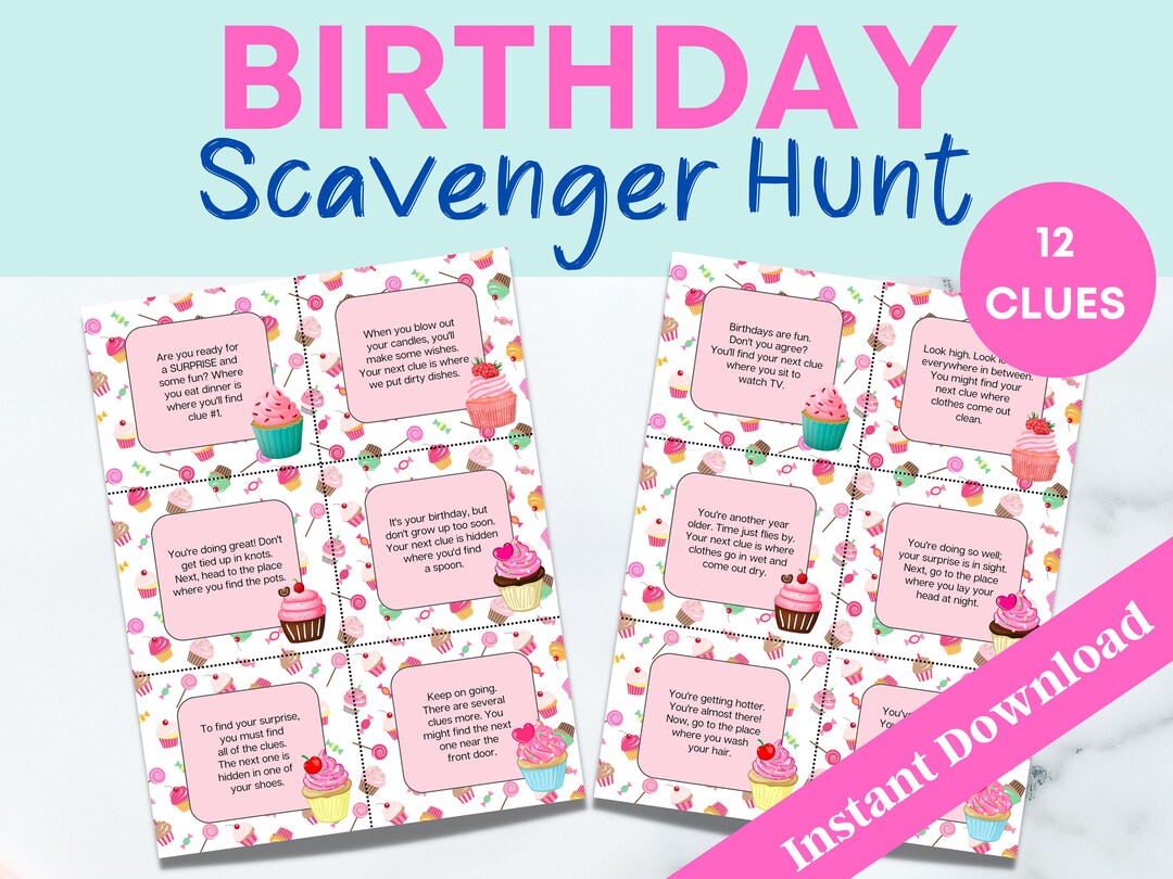 Kids Birthday Scavenger Hunt Indoor | Girls Birthday Scavenger Hunt ...