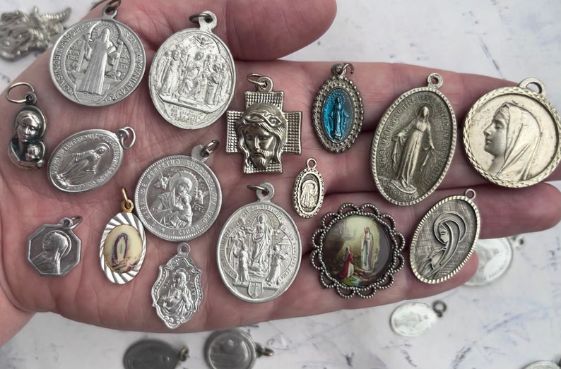 Antique French Religious Charms: Holy Mary, Jesus Medals (59-piece Set ...