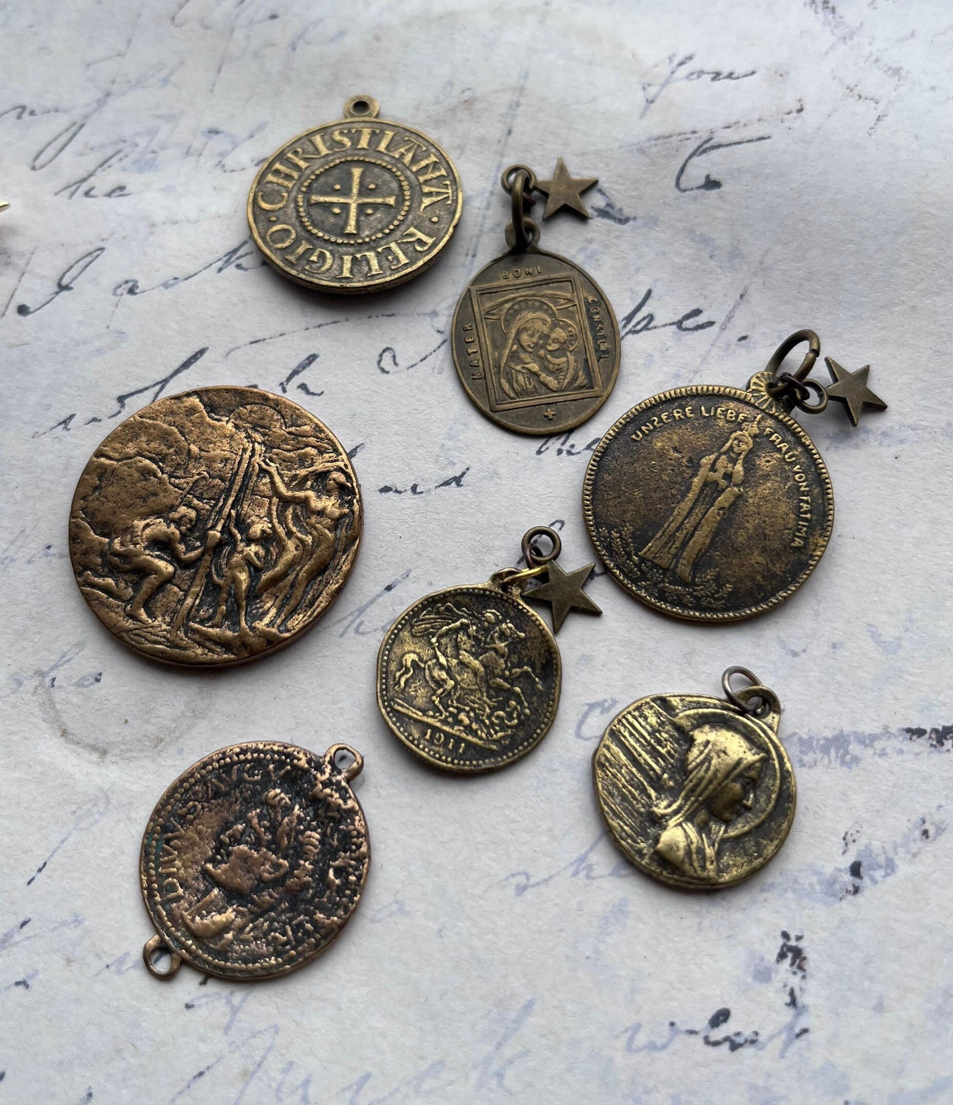 Beautiful Old Vintage Antique Copper Brass Pendants Set of 7 - Etsy