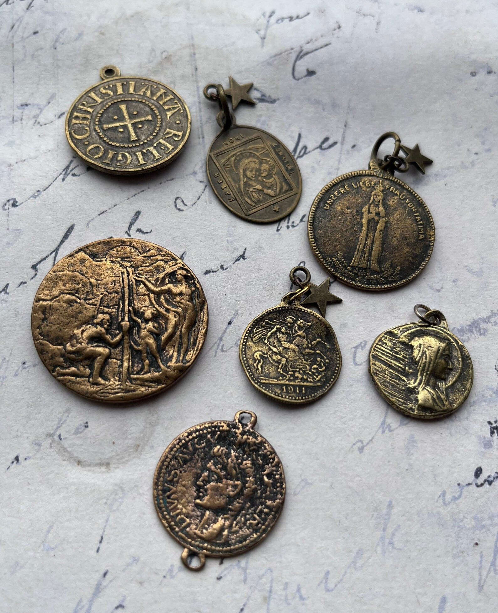 Beautiful Old Vintage Antique Copper Brass Pendants Set of 7 - Etsy