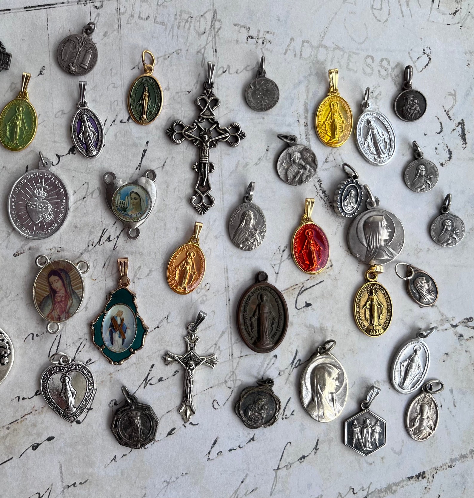 Beautiful French Vintage Religious Holy Mary Silvered 18k Gold Tone ...