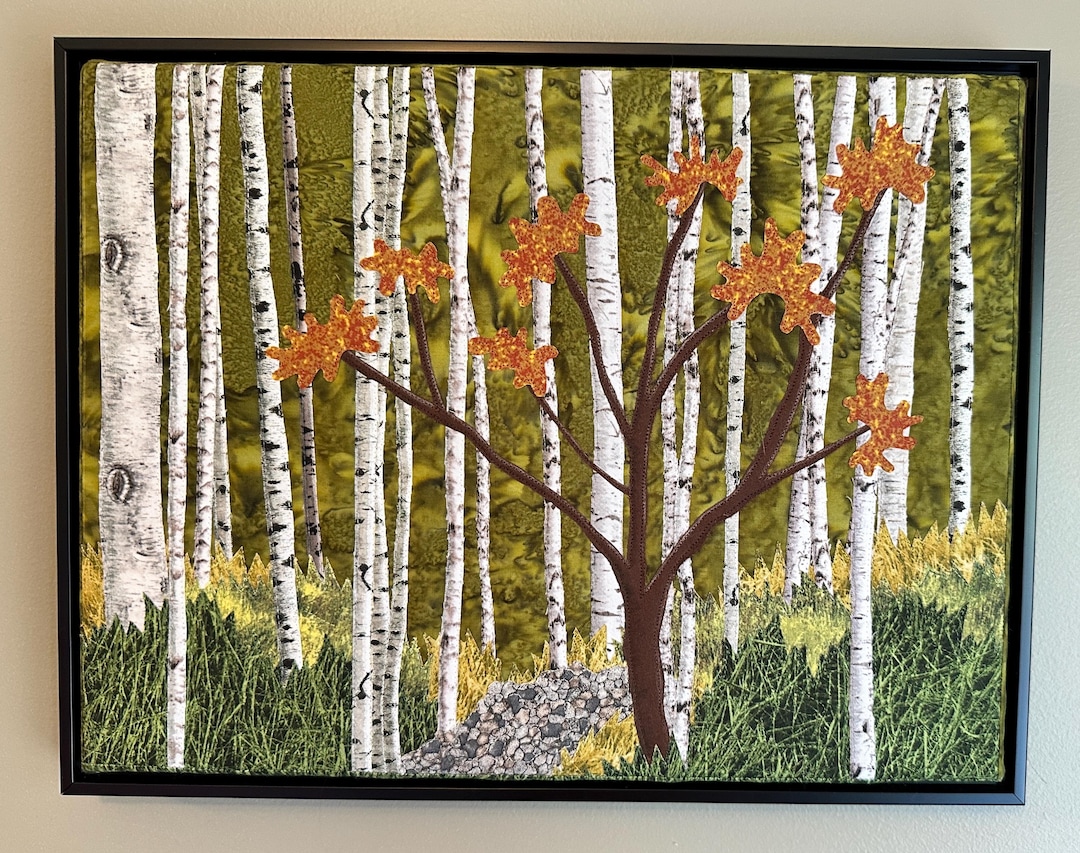 Birch Tree Fabric Landscape Quilted Wall Hanging Framed - Etsy