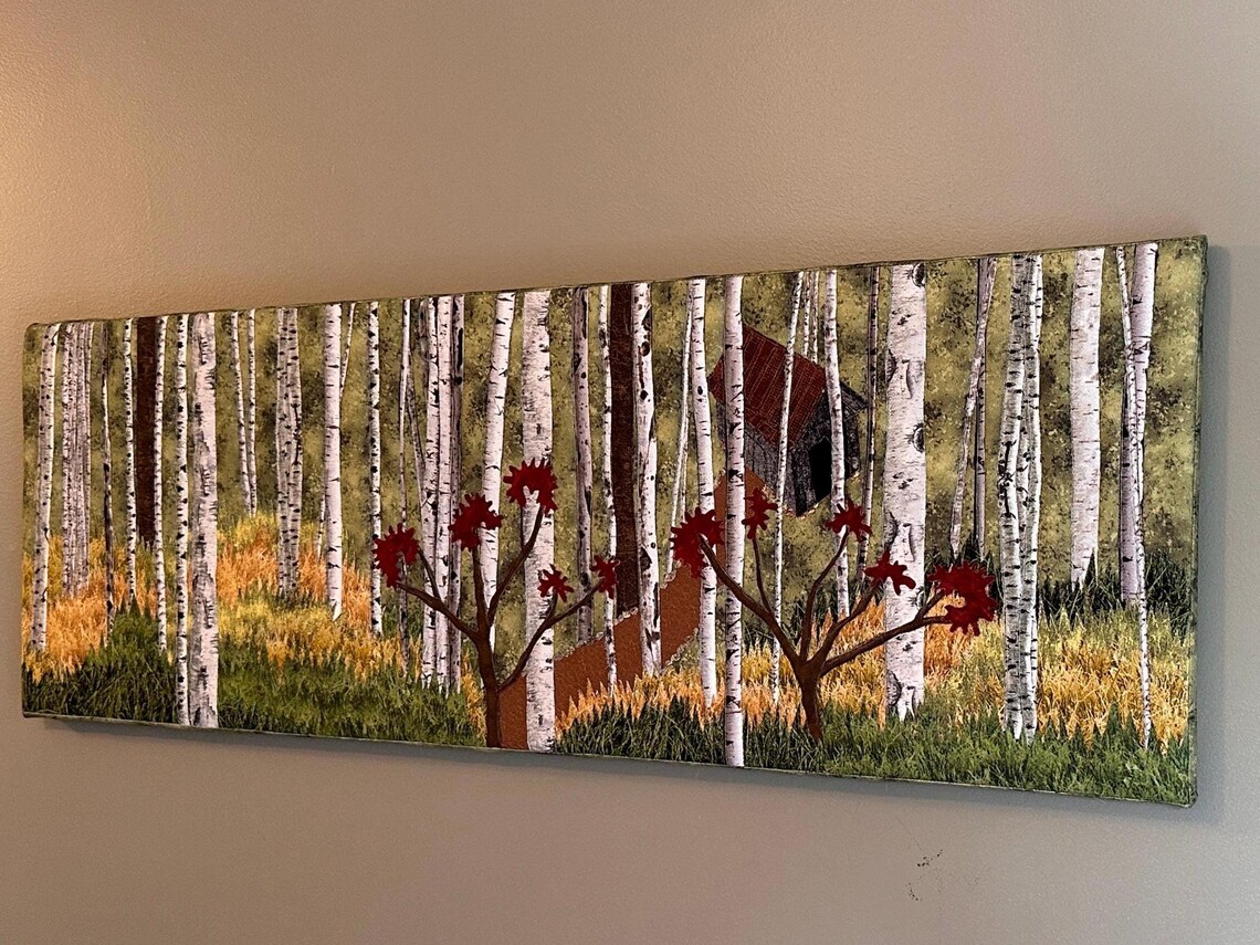Birch Tree Fabric Landscape Quilted Wall Hanging on Canvas Frame - Etsy