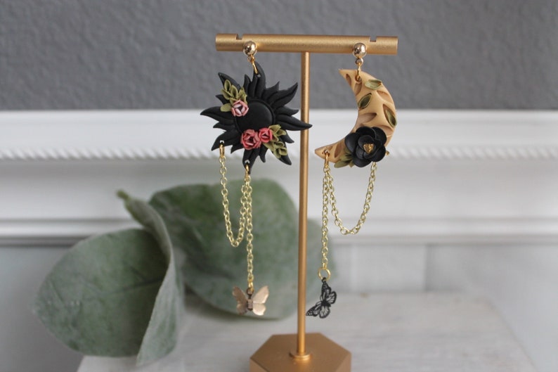 Mystical Dark Forest Moon and Sun Earrings, Dark Cottage Core Witch ...
