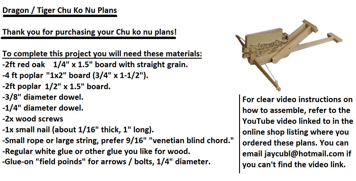 Dragon or Tiger Chu Ko Nu PLANS Repeating Crossbow Chinese Zhuge Nu ...