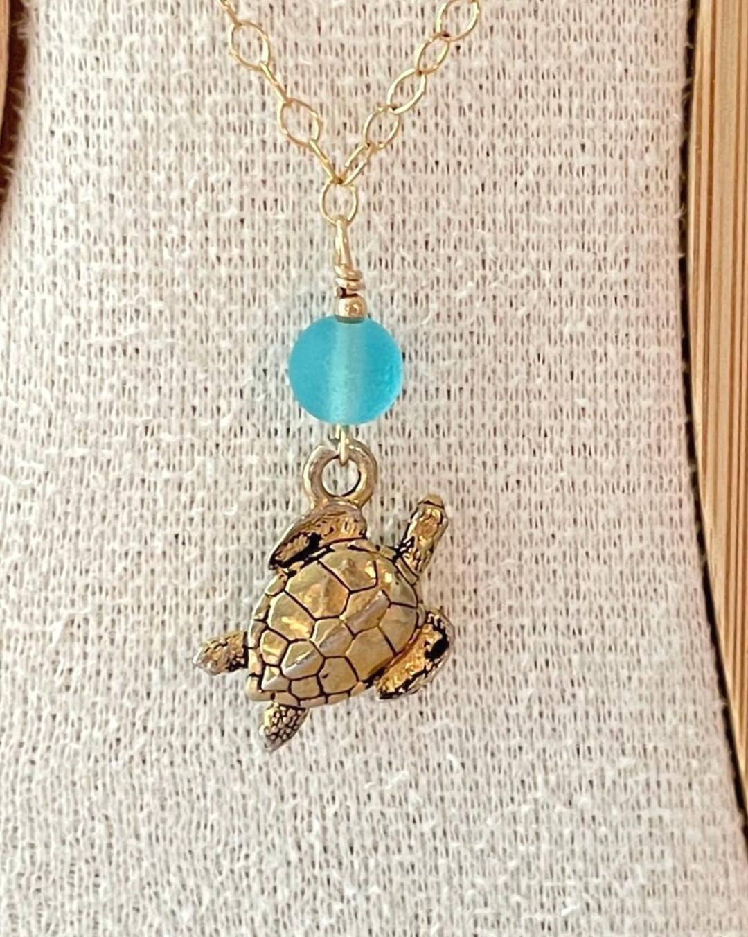 Gold Sea Turtle Anklet, Blue Sea Glass Jewelry, Sea Turtle Jewelry ...