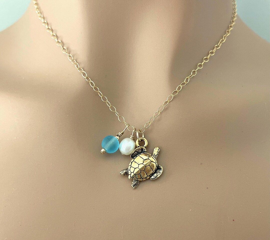 Sea Turtle Necklace, Gold Filled Sea Turtle Charm, Turtle Pendant, Sea ...