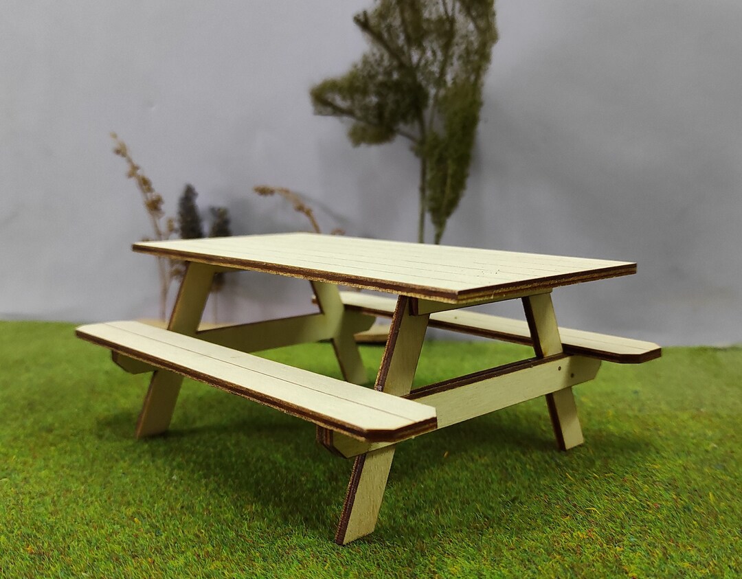 DOLLHOUSE WOODEN Picnic BENCH, 1:12 Scale, Patio Garden Outdoor ...