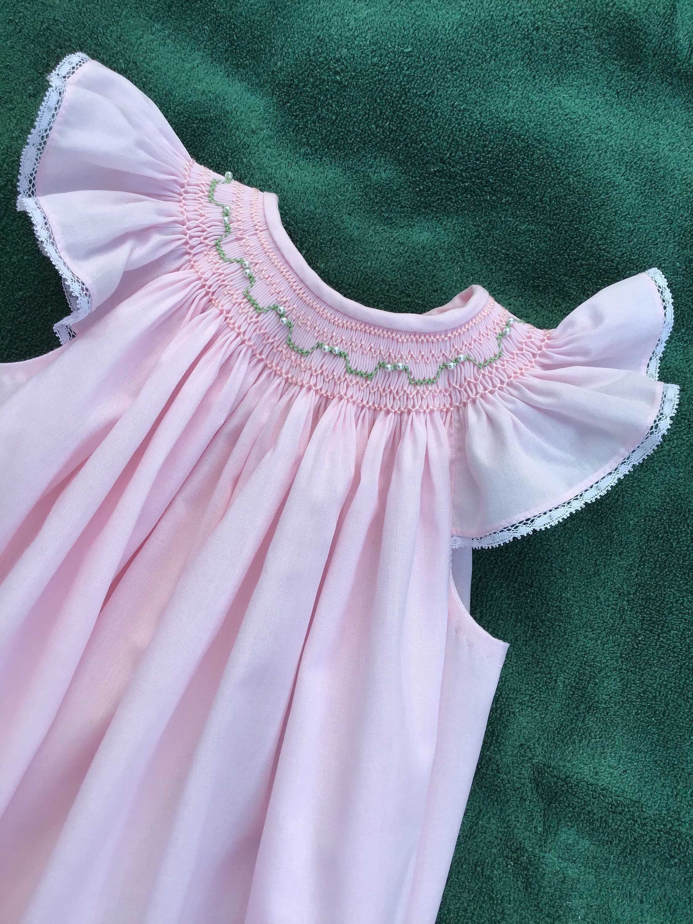 Custom Pearl Studded Hand Smocked Angel Sleeve Dress - Etsy
