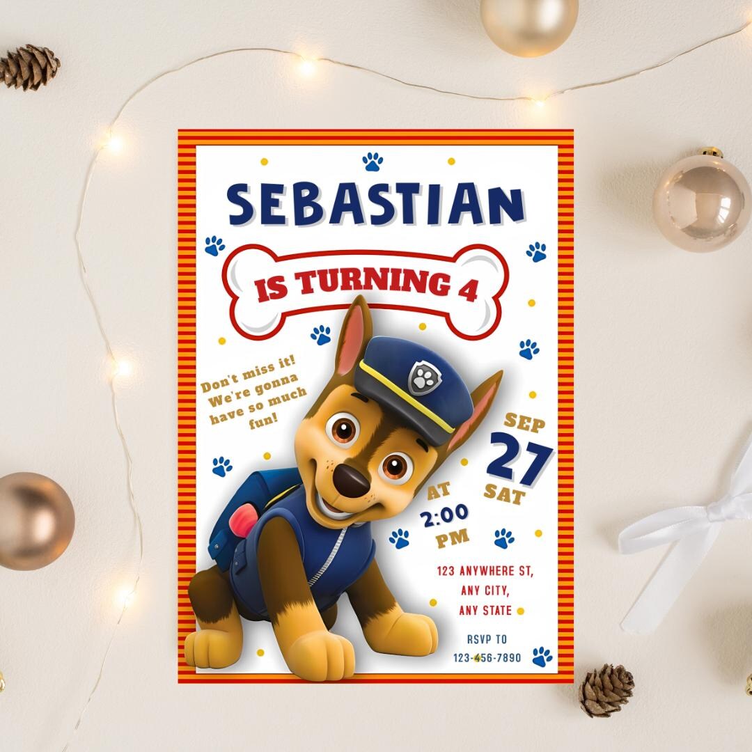 Puppy Chase Editable Birthday Invitation Template, Kids Party ...