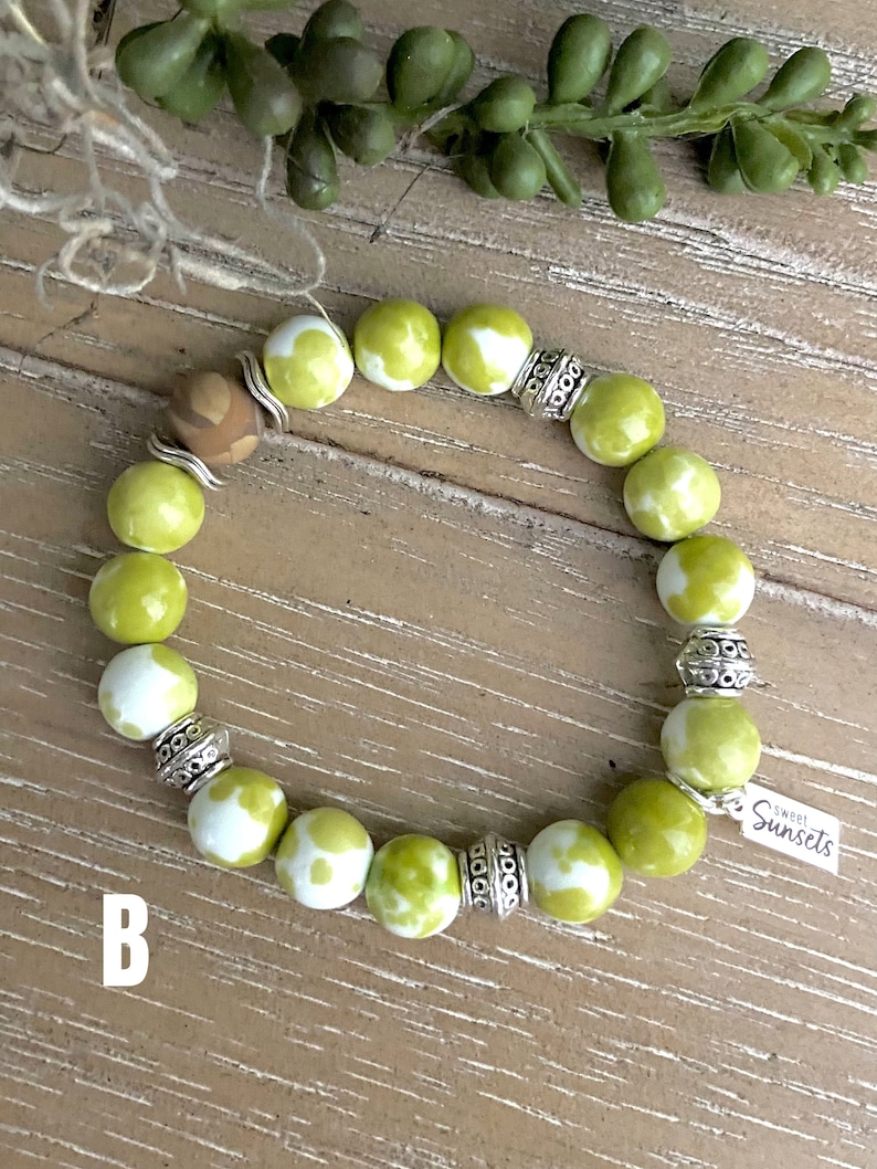 Key Lime Beaded Bracelets - Lime Green and White Swirled Beads, With ...