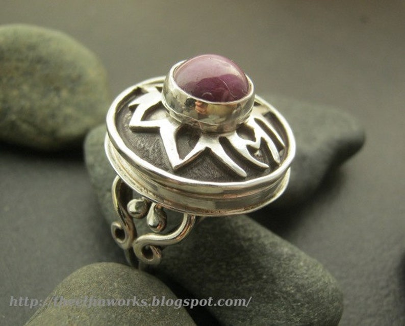 Large Star Ruby Ring Round Hollow Stash Ring Sterling Silver | Etsy