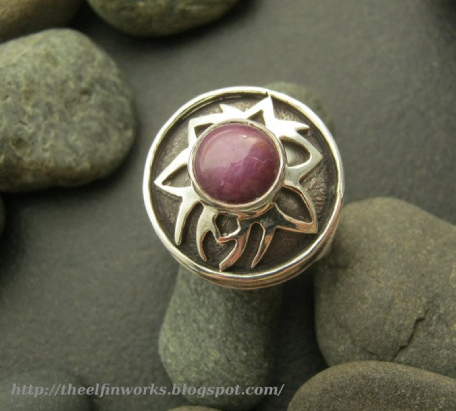 Large star ruby ring round hollow stash ring sterling silver | Etsy