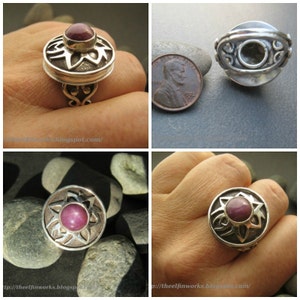 Large Star Ruby Ring, Round Hollow Stash Ring, Sterling Silver Filigree ...