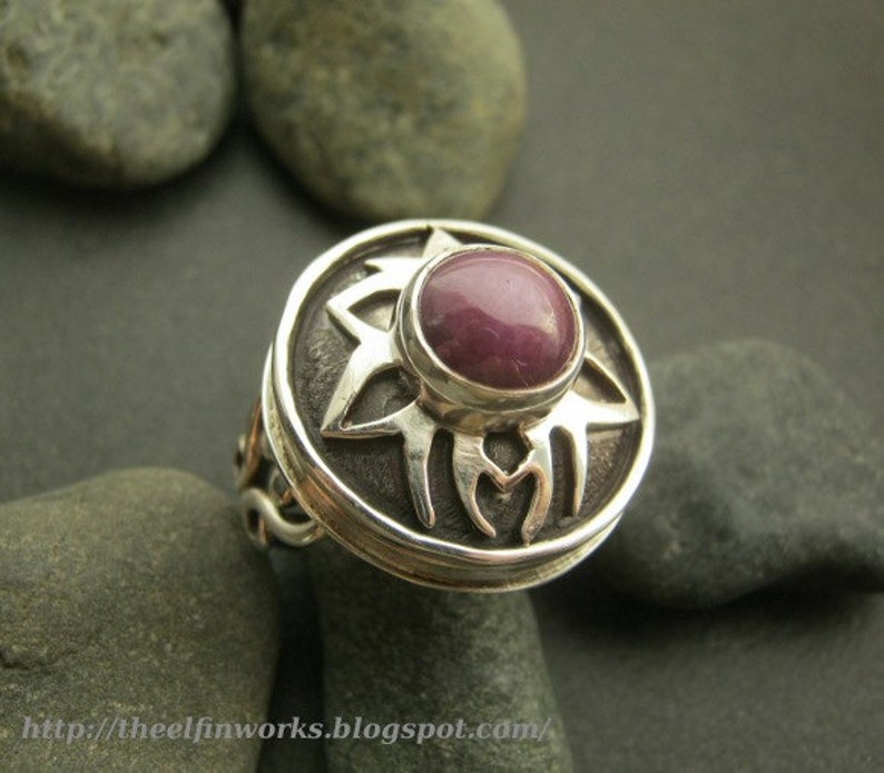Large Star Ruby Ring Round Hollow Stash Ring Sterling Silver | Etsy