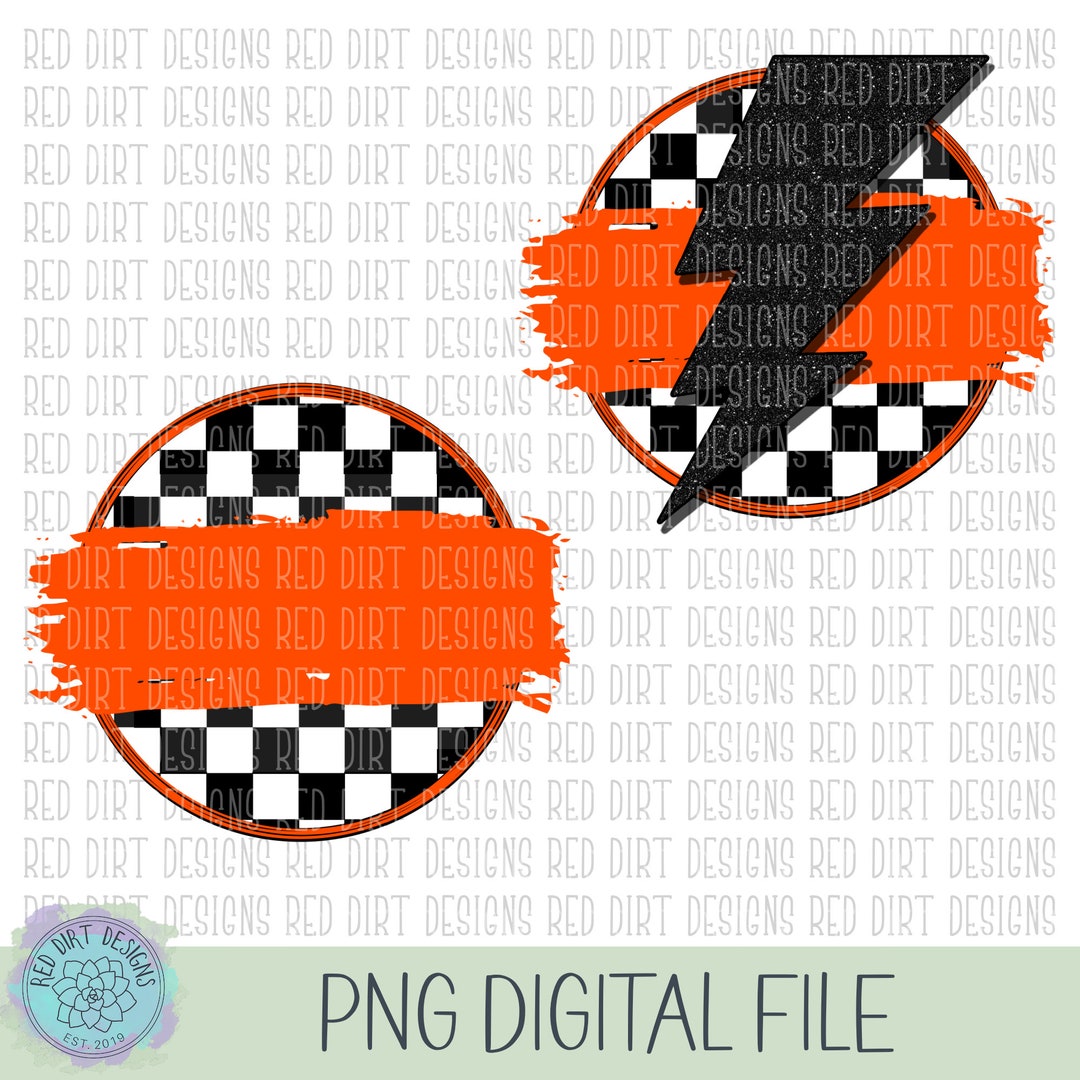 Orange Black Mascot Team Blank Checker Checkerboard Lightning Bolt ...
