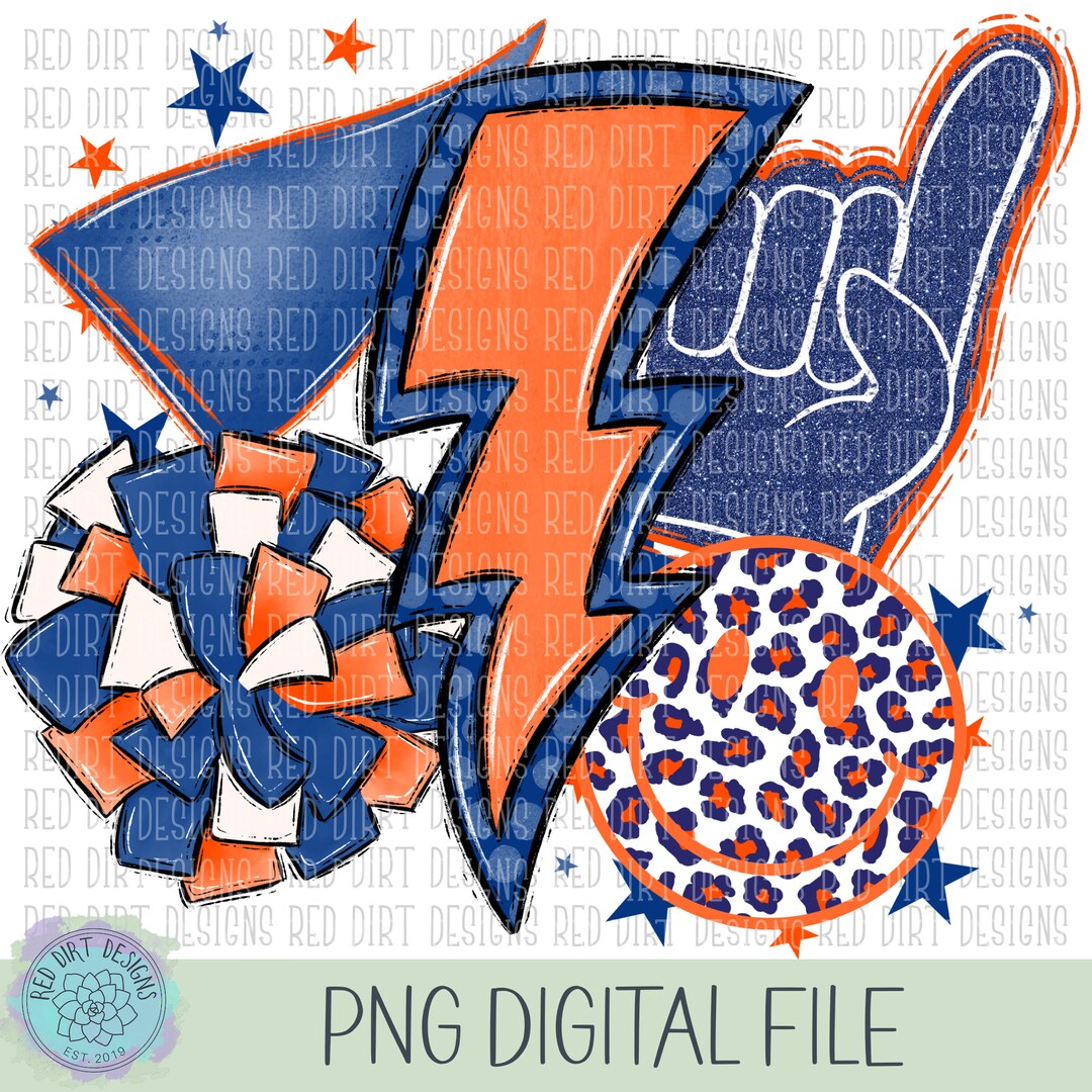 Cheer Navy Blue Orange Sport Icon Mascot School Sport Team Spirit ...